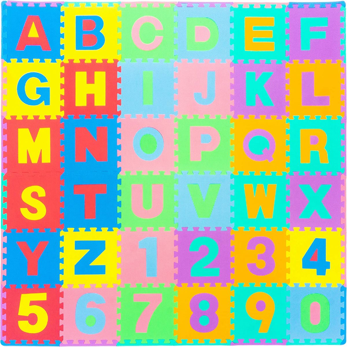 Foam Puzzle Floor Play Mat with Shapes & Colors or Numbers & Alphabets ...
