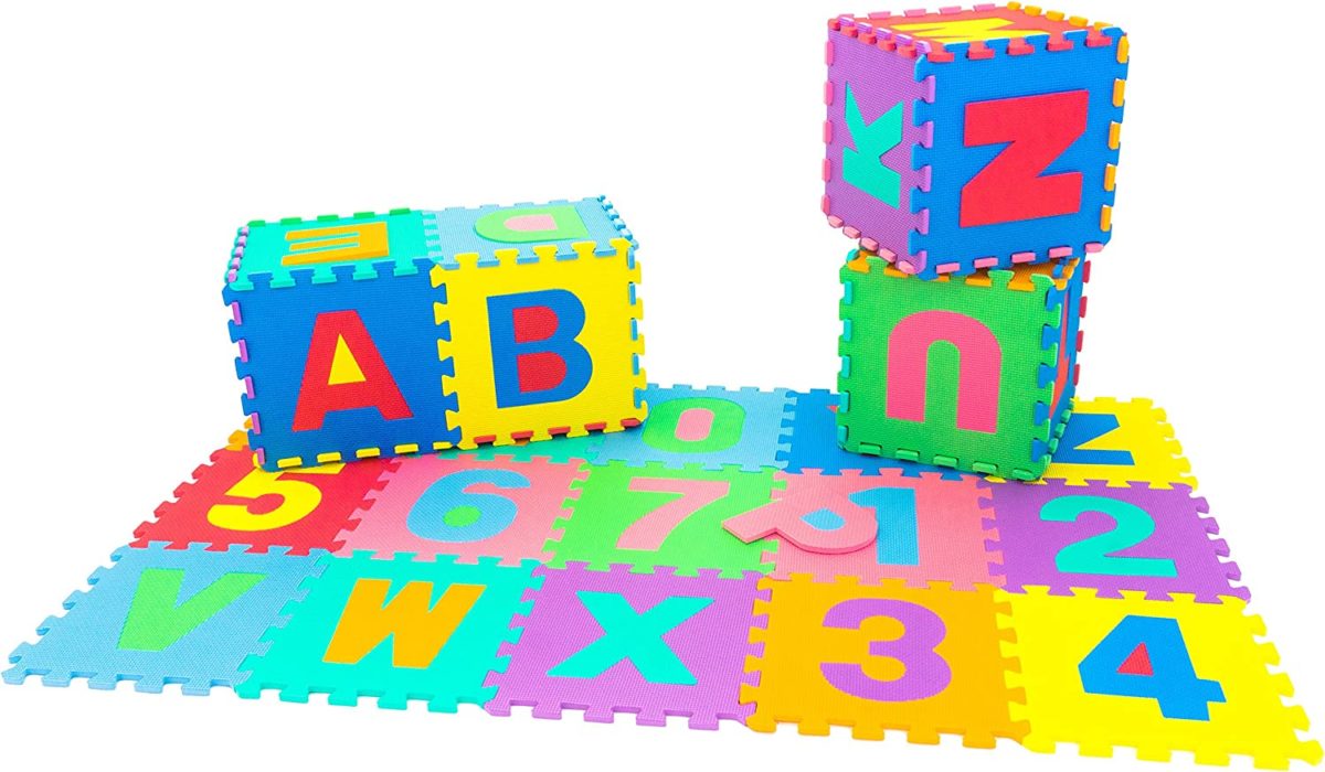 Foam Puzzle Floor Play Mat with Shapes & Colors or Numbers & Alphabets ...
